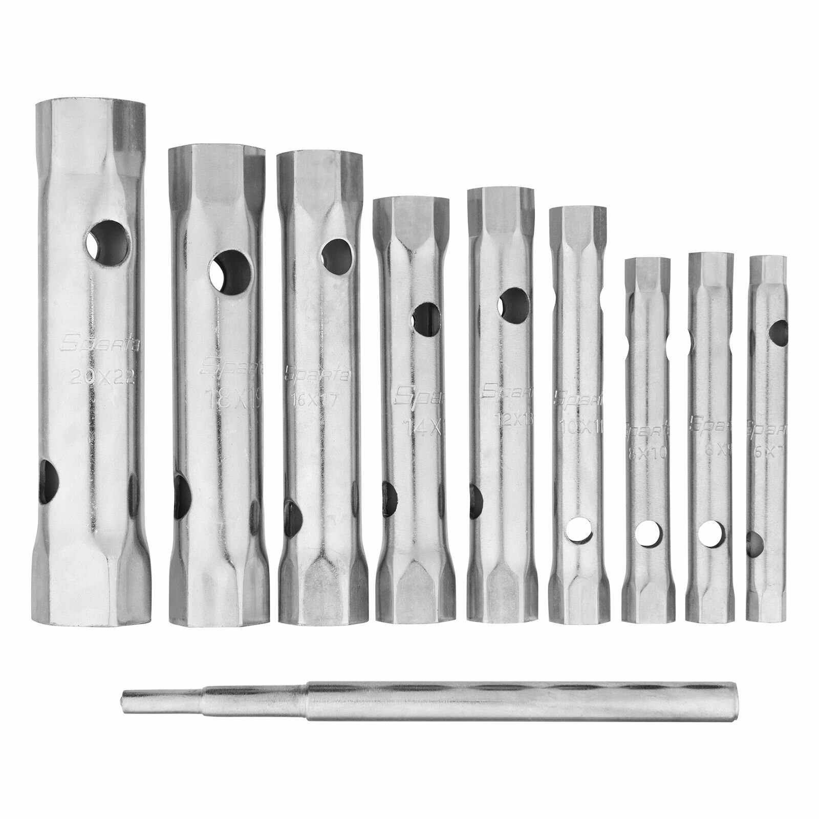 Набор ключей-трубок торцевых, 6 - 22 мм, вороток, оцинкованные, 9 шт. Sparta 137525