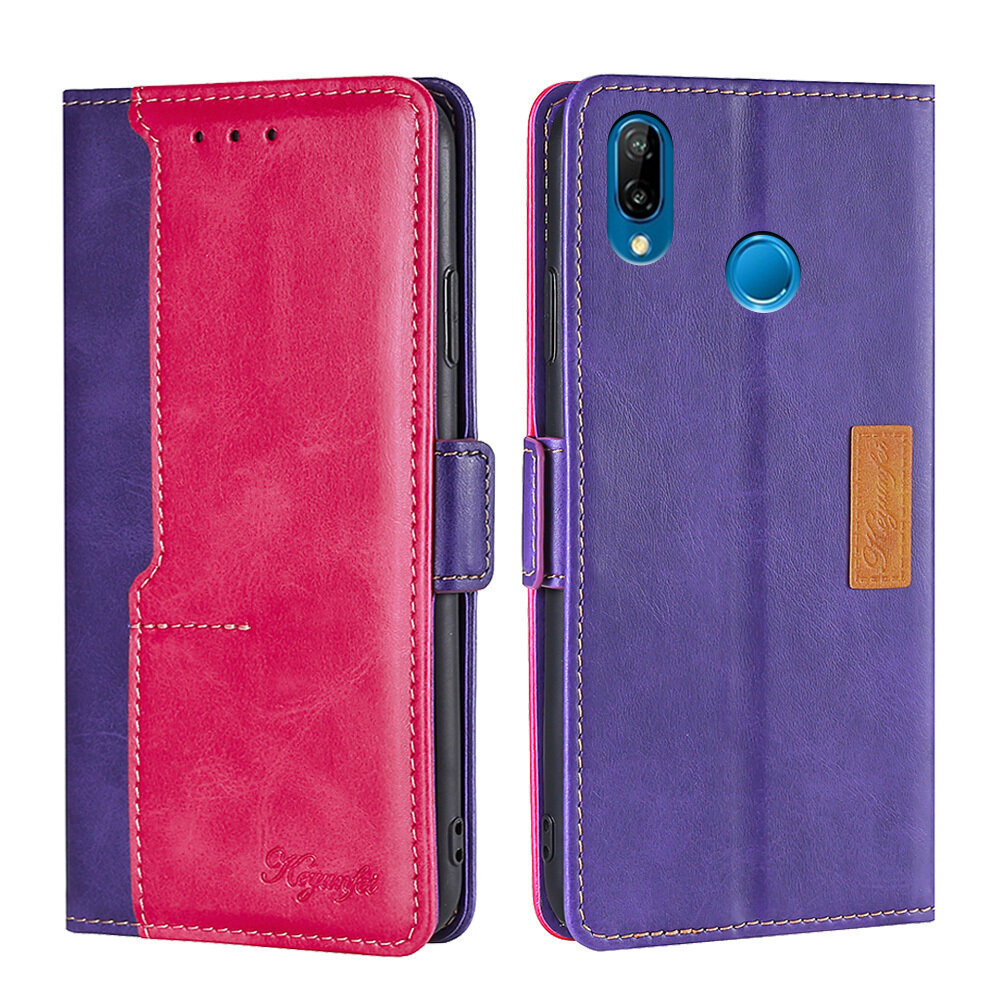 Чехол-книжка MyPads для Huawei P20 Lite / Nova 3e / Хуавей P20 Лайт, смешать два цвета (красный + фиолетовый)