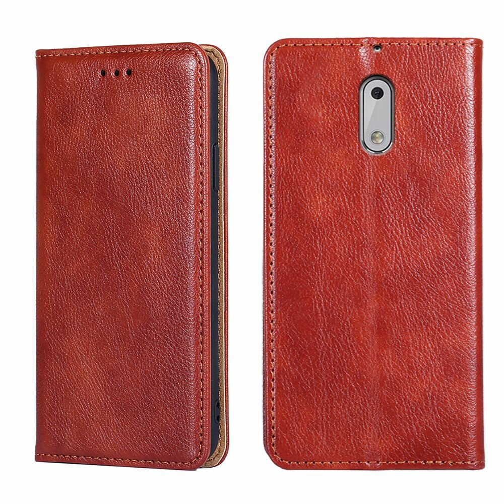 Чехол-книжка MyPads, для Nokia 6, силикон, трансформация в подставку, коричневый