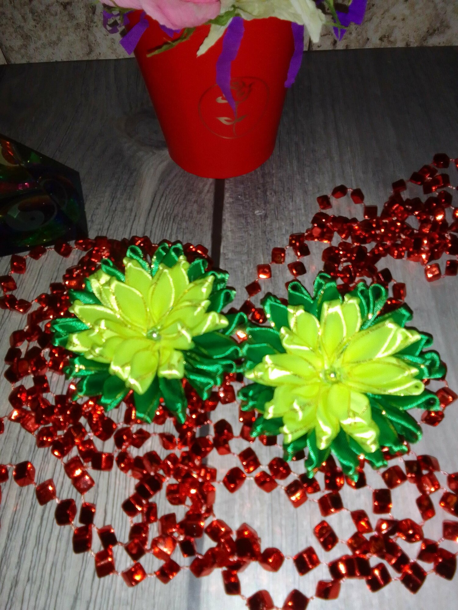 Набор резиночек для волос "Астра", атласные, 90 мм, ручная работа, 2 шт