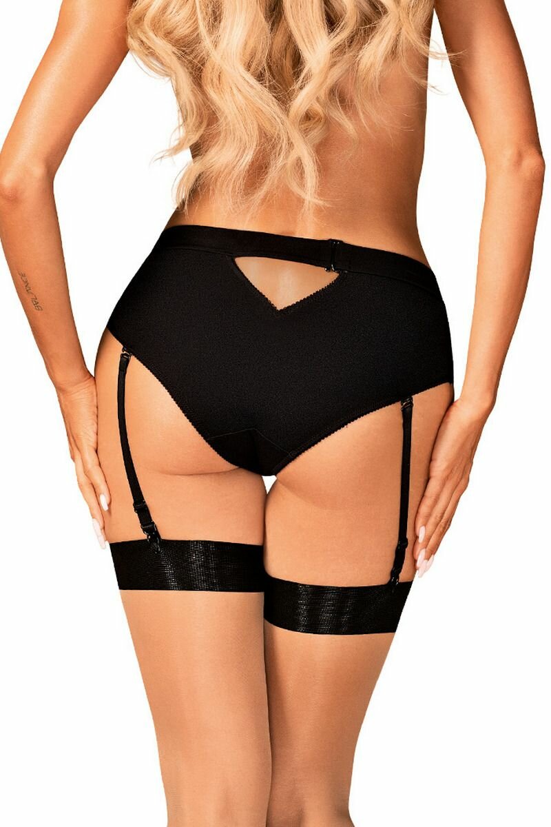 Черные эротические трусики слип со съемными подвязками для чулок Obsessive Editya garter panties