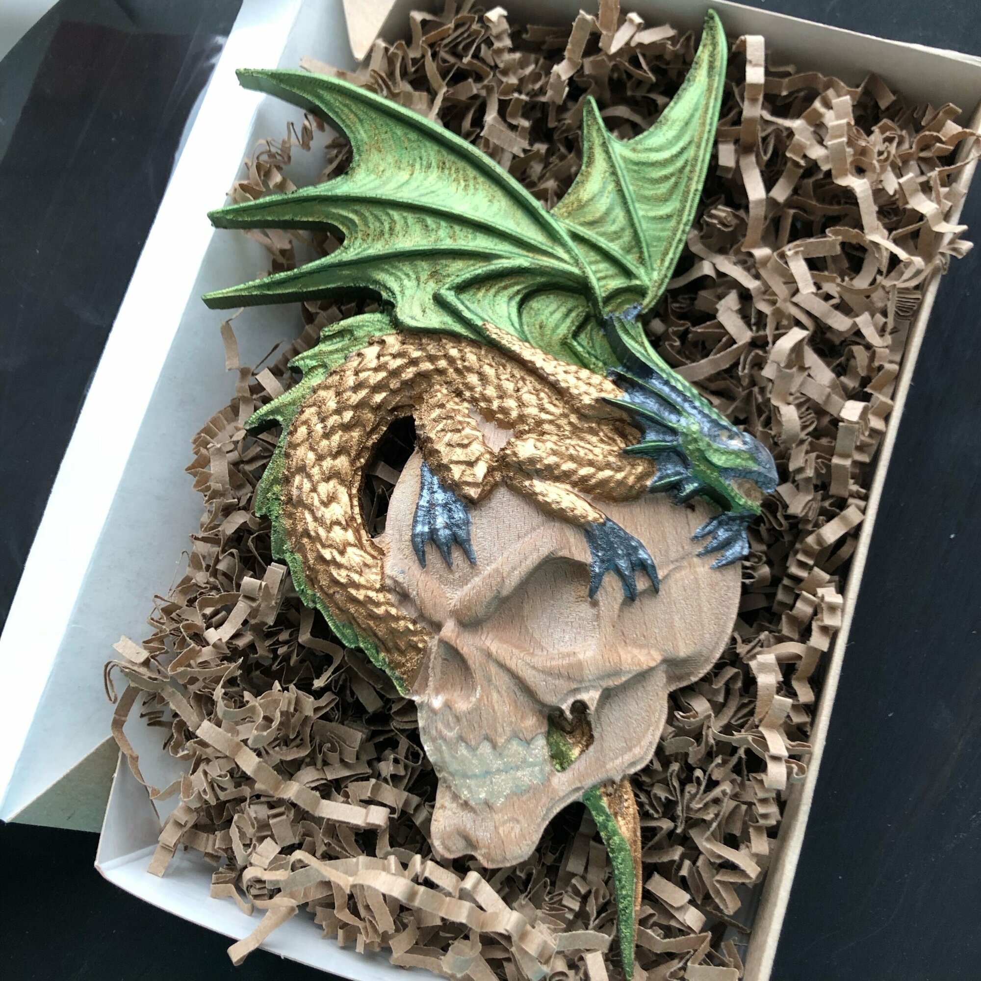 Деревянный дракон Knock On Wood, ручная роспись, зеленый, на черепе