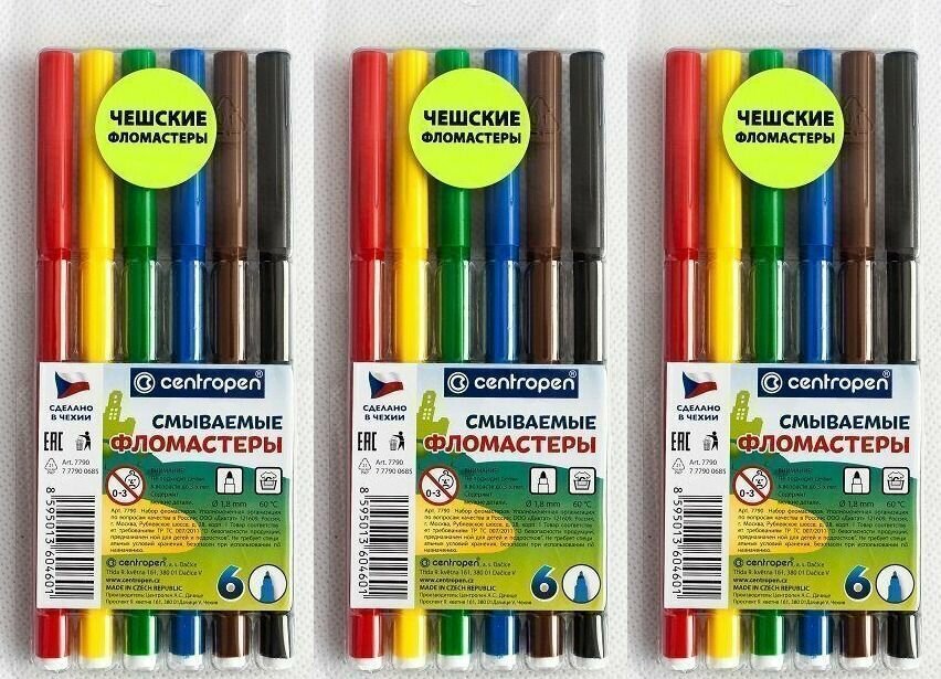Centropen Фломастеры пингвины , 6 цветов, 3 уп.