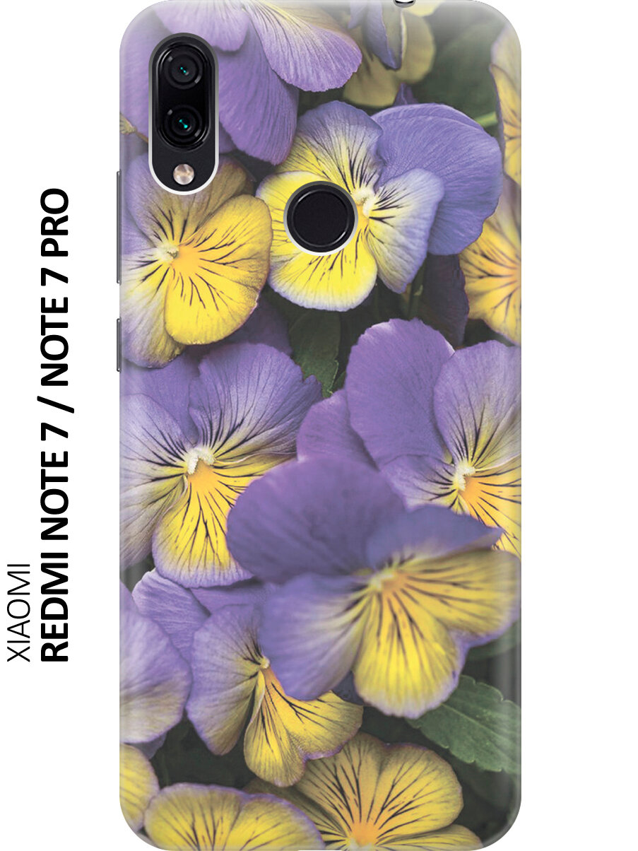 Силиконовый чехол Фиолетовые и желтые фиалки на Xiaomi Redmi Note 7 / Note 7 Pro / Сяоми Редми Ноут 7 / Ноут 7 Про