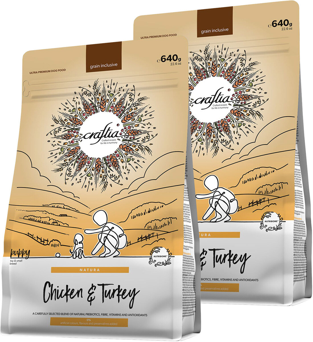 CRAFTIA NATURA PUPPY TOY & SMALL BREED CHICKEN & TURKEY для щенков мал пор с курицей и индейкой NEW 0,64 + 0,64 кг