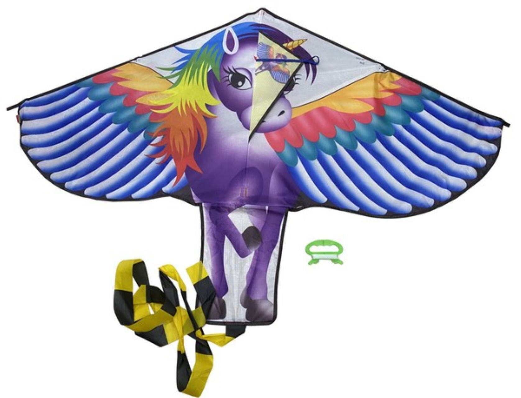 Воздушный змей "Единорог" 2 цв. в ассорт, размер в собранном виде: 140x65 см, лента 30+190 см, в п