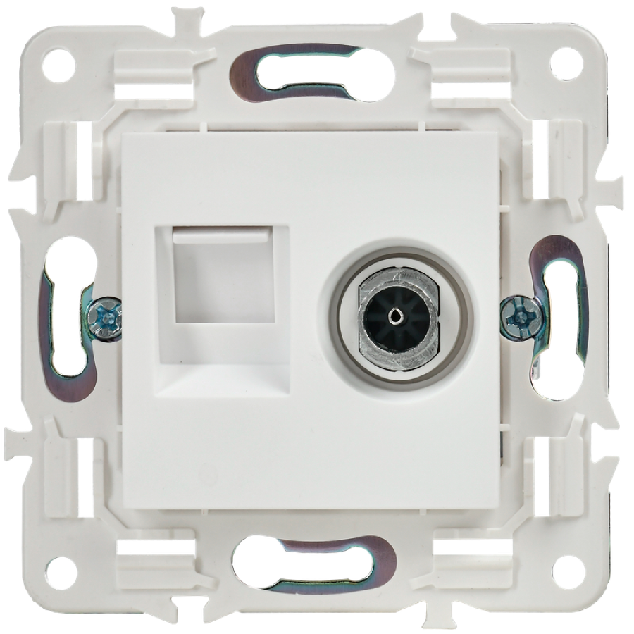 Розетка ТВ+RJ45 IEK / ИЭК Skandy SK-A14W двойная в сборе кат.5E, арктический белый, SK-AK20-1-K01 / электроустановочное оборудование