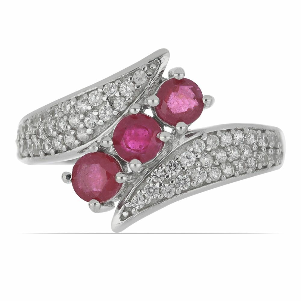 Кольцо, серебро, 925 проба, родирование, циркон, рубин