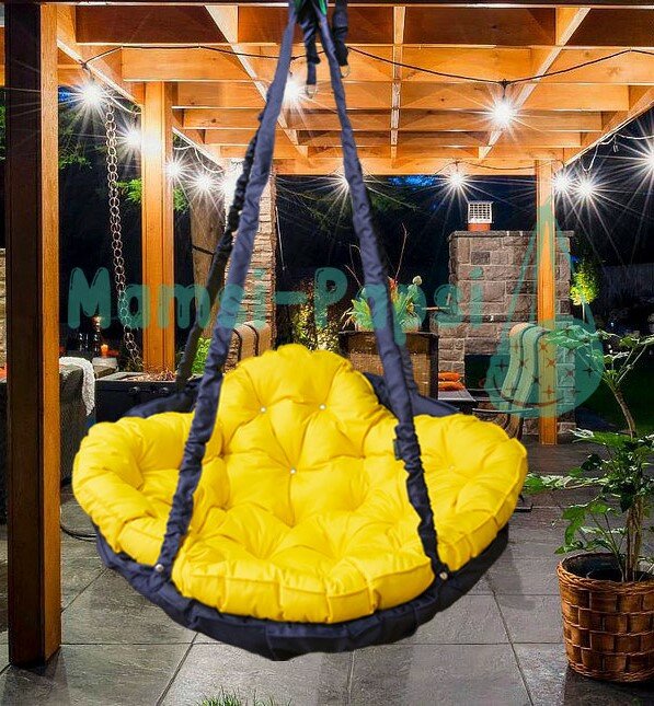 Подвесные качели для дома и сада 100см с матрасом "Скат" графит/желтый