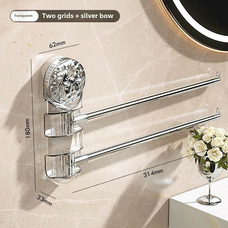 Стойка для полотенец с присосками для ванной комнаты без перфорации вращающаяся многостержневая стеллаж для ванной комнаты штанга для полотенец в туалете (Прозрачно-серебристая 2-стержневая серебристая скоба 1)