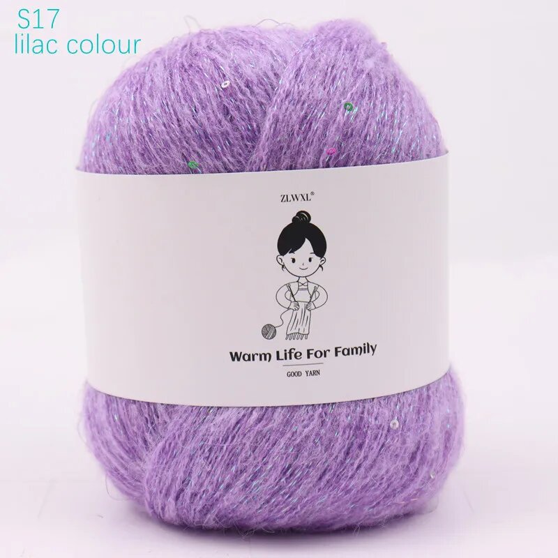 Мохерная пряжа с блестками ZLWXL 50г Сиреневый, 17