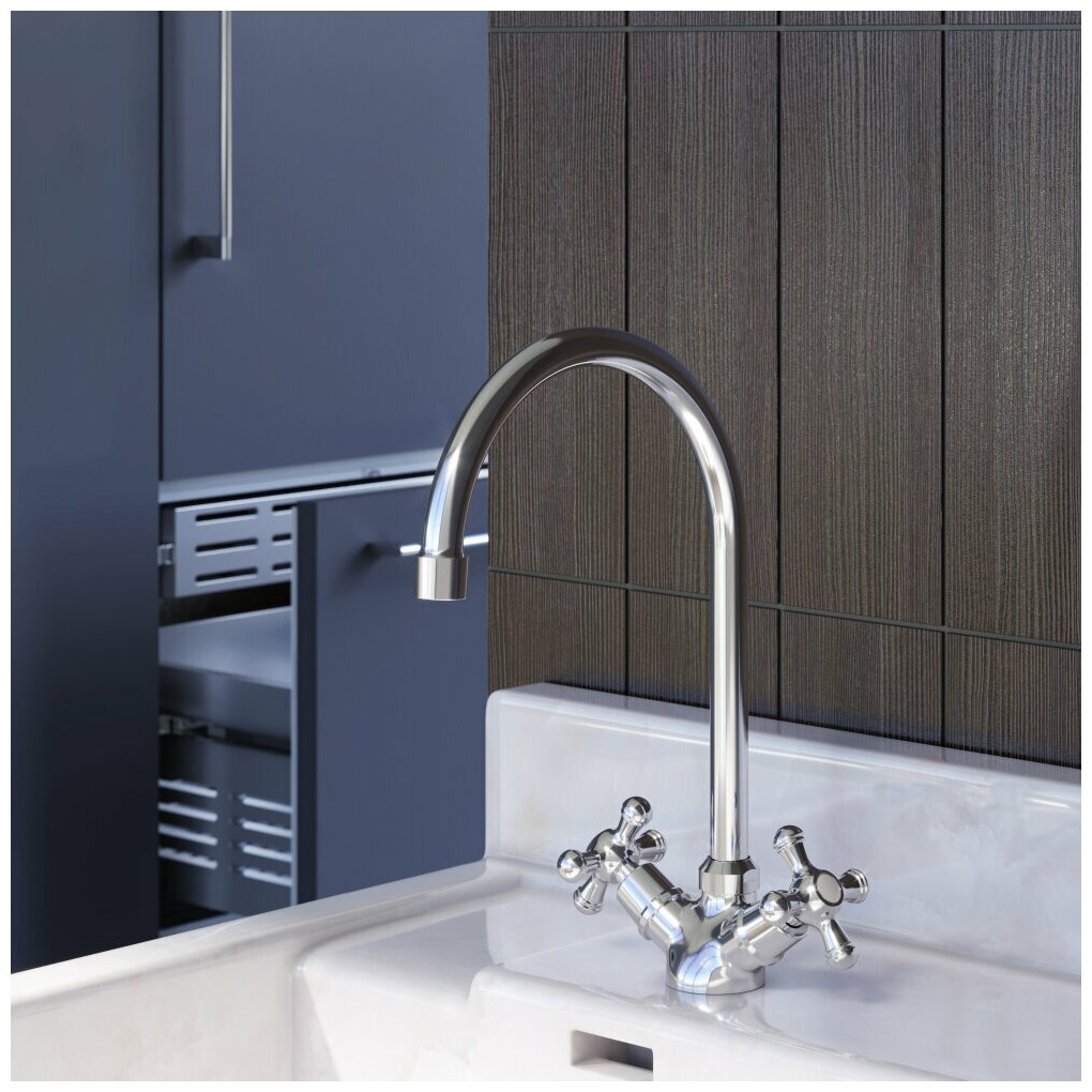 Смеситель для кухни Damixa Trace, высокий поворотный излив 210 мм, керамическая кран-букса