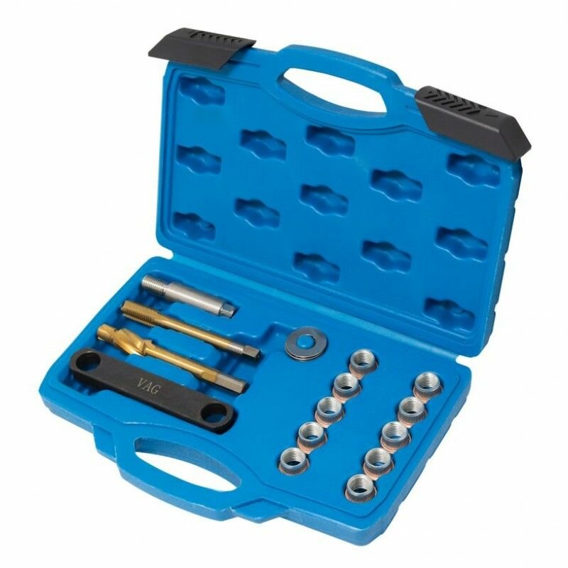 Набор приспособлений и футорок для восстановления резьбы тормозного суппорта 15 предметов, (М12х1.5), в кейсе ROCKFORCE