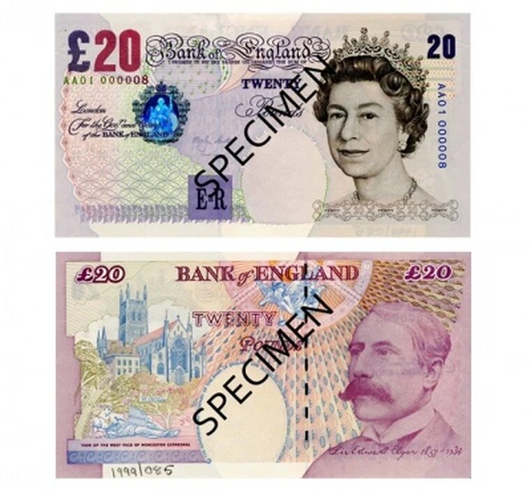 20 фунтов 1999 Великобритания, банк Англии, образец, сувенирная копия, банкноты и купюры редкие коллекционные
