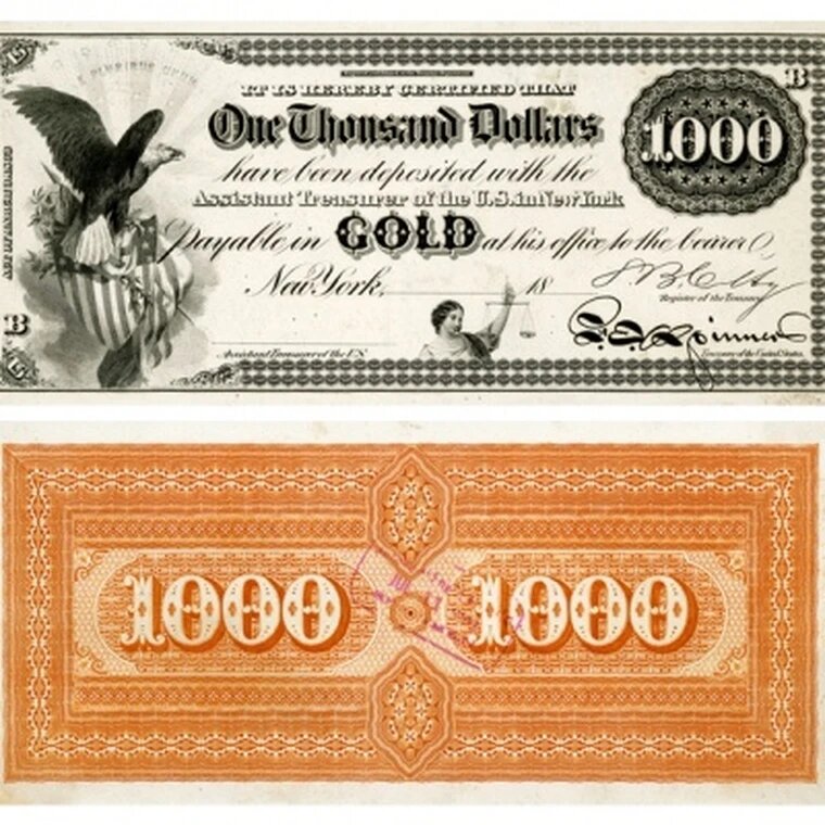 1000 долларов 1863 США золотой сертификат, сувенирная копия, банкноты и купюры редкие коллекционные