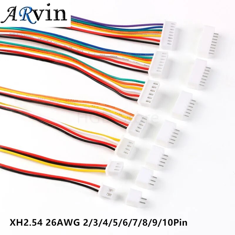 Комплект разъемов JST XH2.54 2/3/4/5/6/7/8/9/10 контактов 300 мм 26AWG 10 Sets 5P
