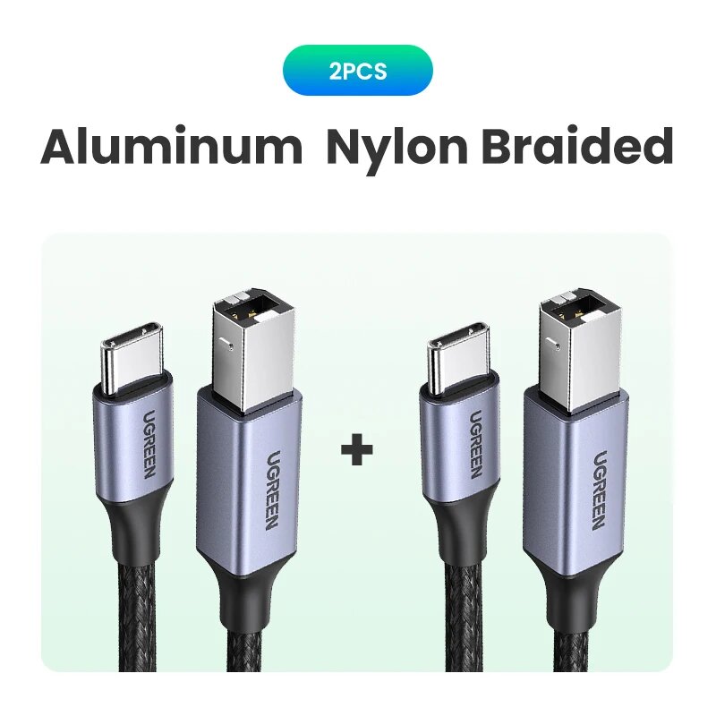 Кабель USB-C/USB 2.0 Ugreen для принтера 2 м, Aluminum Grey-2PCS