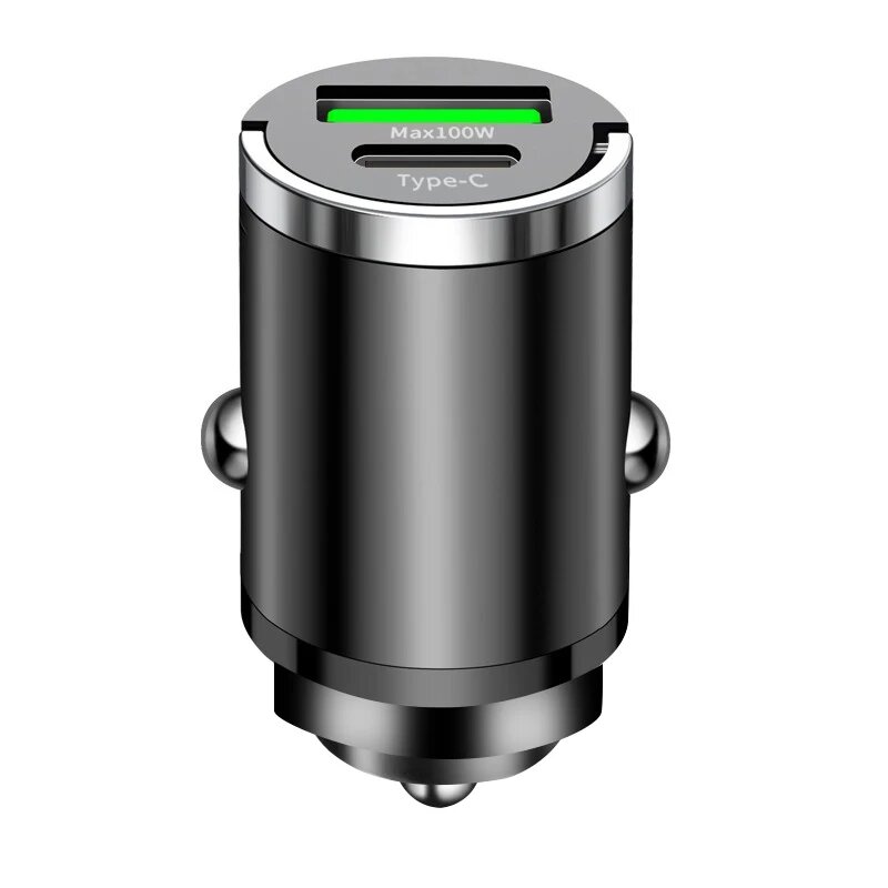 Автомобильное Зарядное Устройство 100 Вт С Двумя Портами Mini-USB И Быстрой Зарядкой QC 100W Black