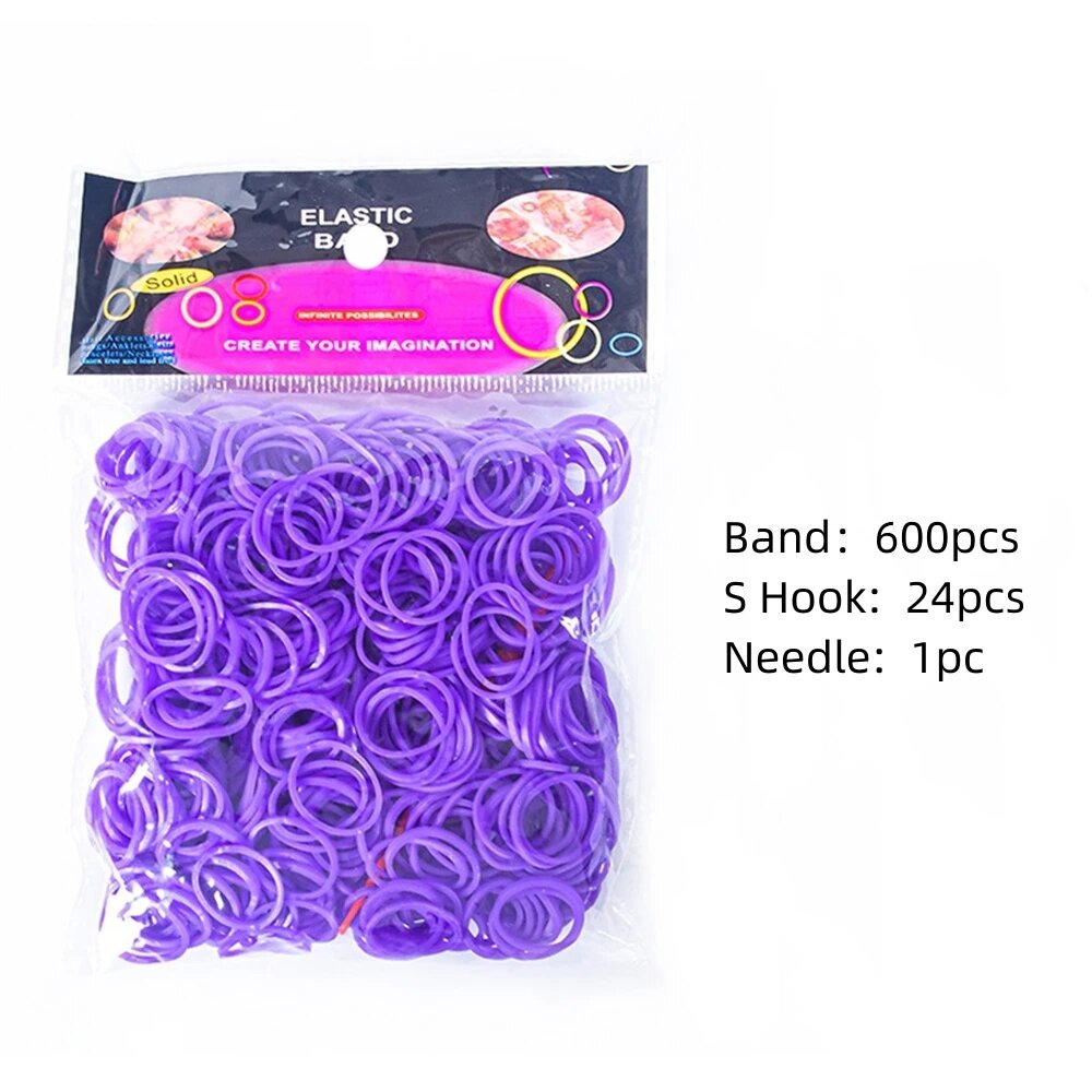 Резинки для ткачества фиолетовые, 600 шт, S Hook: 24, Needle: 1