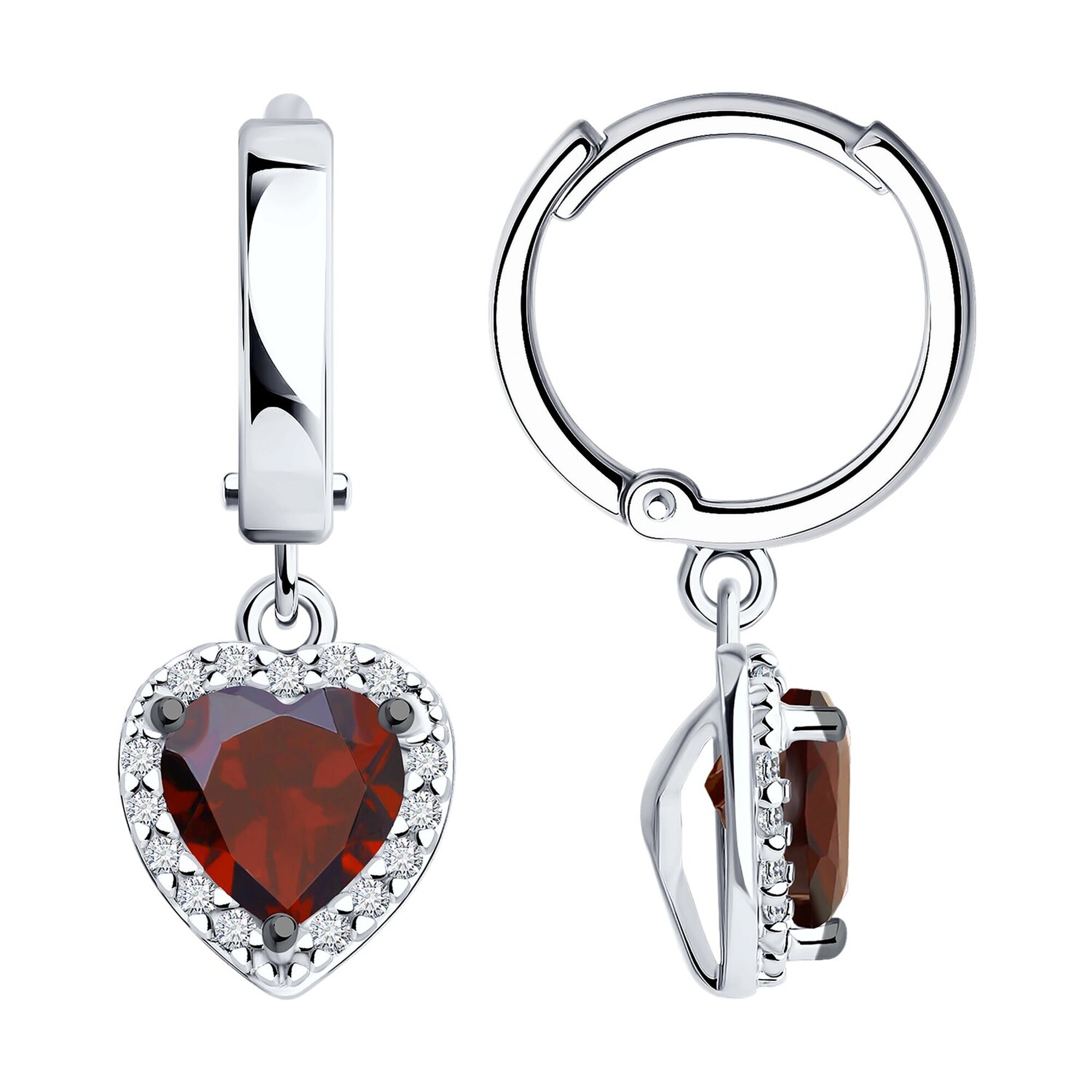 Серьги, серебро, 925 проба, родирование, гранат, фианит