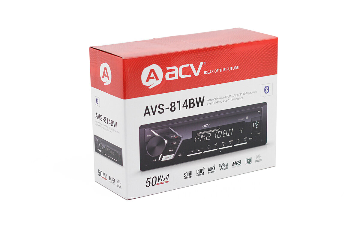 Автомагнитола ACV AVS-814BW Bluetooth версии 4.0, USB и AUX, RCA выходами, MP3, WMA, WAV, FLAC