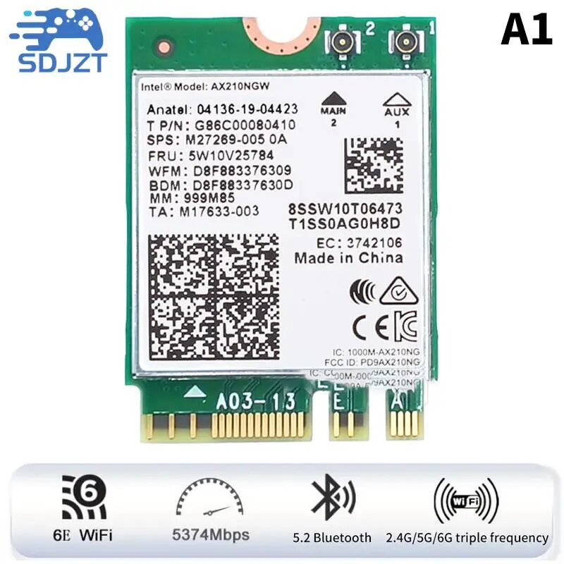 Беспроводная сетевая карта SDJZT AX210NGW Wi-Fi 6E Bluetooth 5.2 AX210