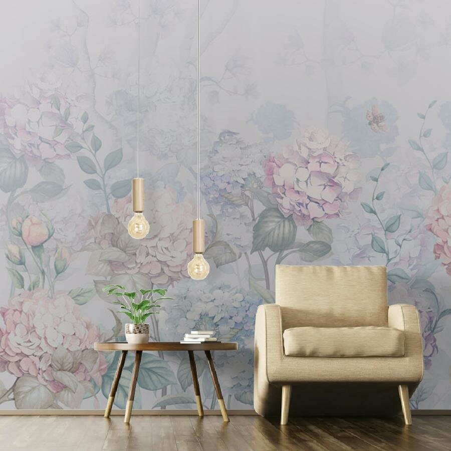 Фотообои Нежные гортензии 13-112-S-Флок 270 x 200 см (ВхШ) Бесшовные, флизелиновые, влагостойкие обои MasterFresok