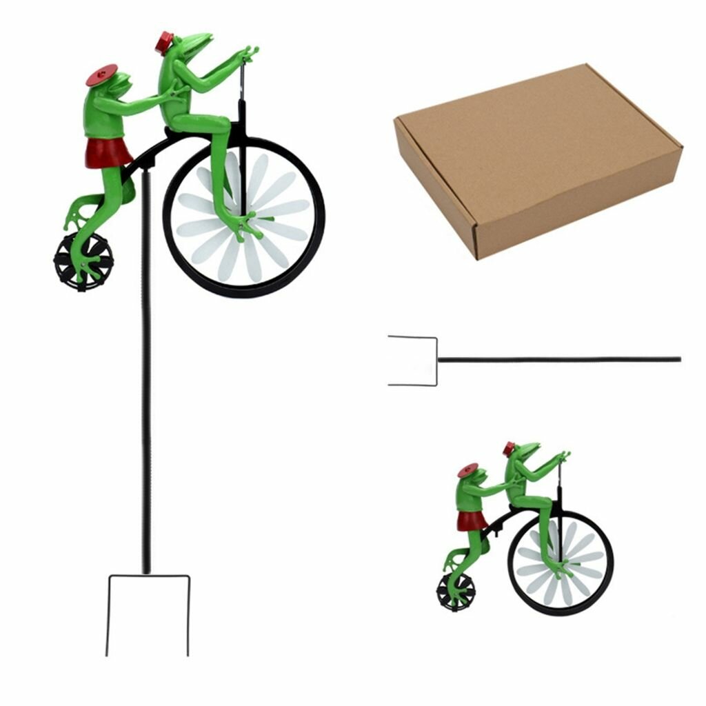 Набор садовых инструментов-Лягушка верхом на металлической кованой железной ветряной мельнице для украшения двора и сада-Лягушка