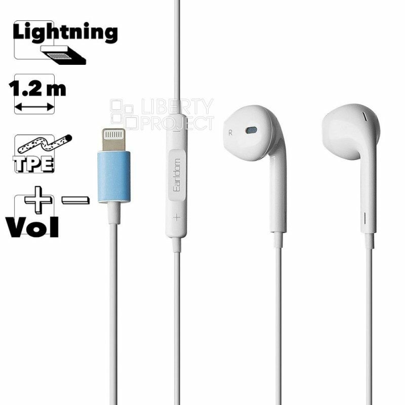 Гарнитура Earldom ET-E21 Lightning 8-pin, громкость +/-, вкладыши, 1.2м (белый)