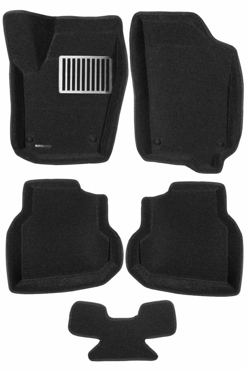 Коврики текстильные 3D Euromat для Volkswagen Polo (2009-2020) (3Д Евромат Фольксваген Поло седан), с металлическим подпятником, черные