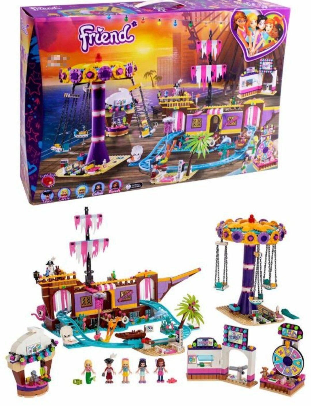 Конструктор Френдс Прибрежный парк развлечений, 1266 деталей, совместим с Friends 41375 Парк аттракционов