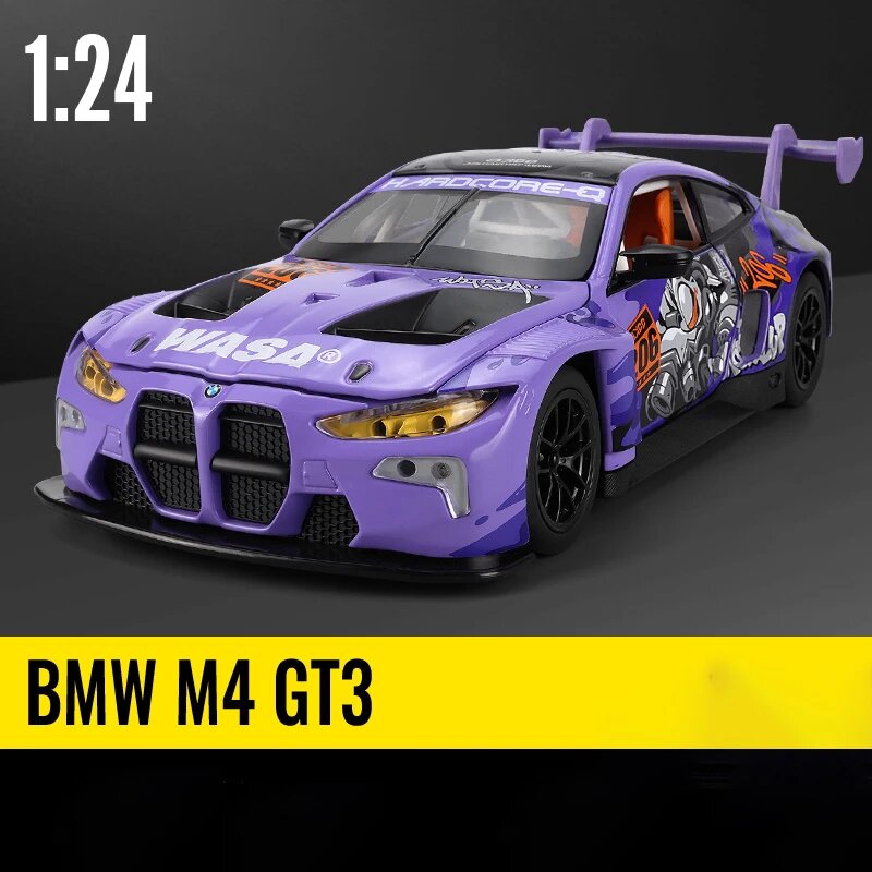 Модель спортивного автомобиля BMW M4 GT3 AUDI R8 LMS WASA Joint Edition 1:24 Фиолетовый, M4 GT3 Purple