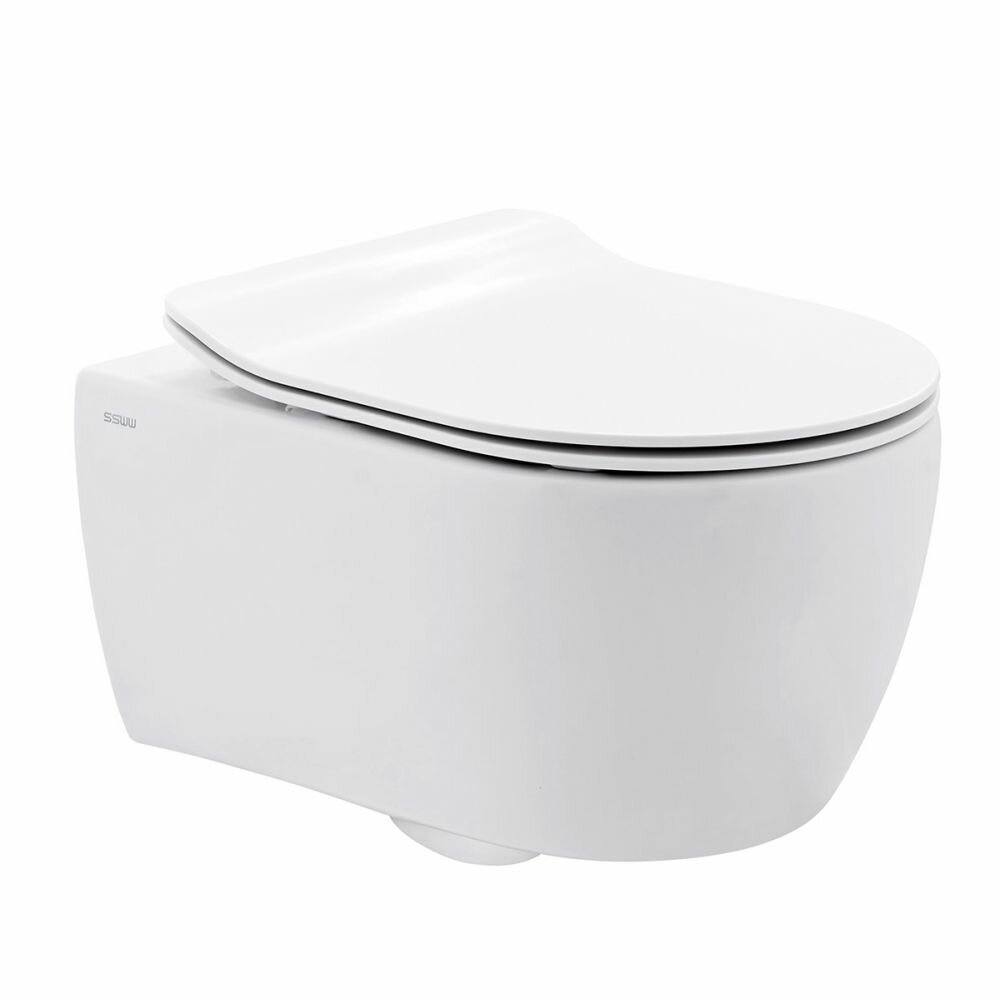 Унитаз SSWW CT2038V (485х360х330) подвесной безободковый с тонкой крышкой,1 место