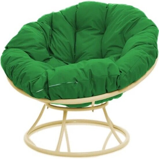 Кресло папасан M-group без ротанга бежевое, зелёная подушка