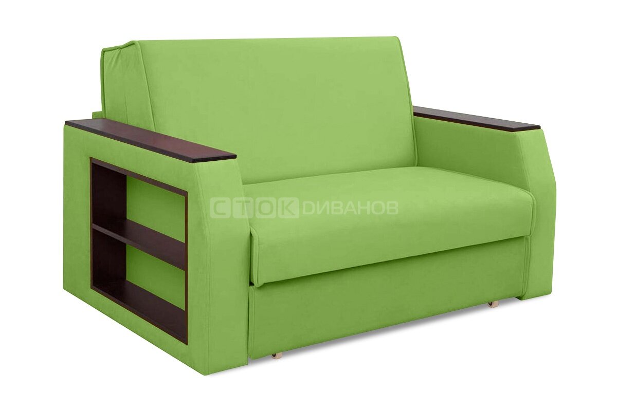 Диван Сток Диванов Таун Apple салатовый 140 см, механизм аккордеон, с полочками в подлокотнике