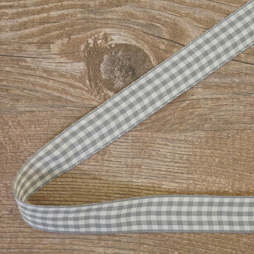 Лента HEMLINE "Bowtique", Клетка, с рисунком, серая, 5 м, на картонной катушке