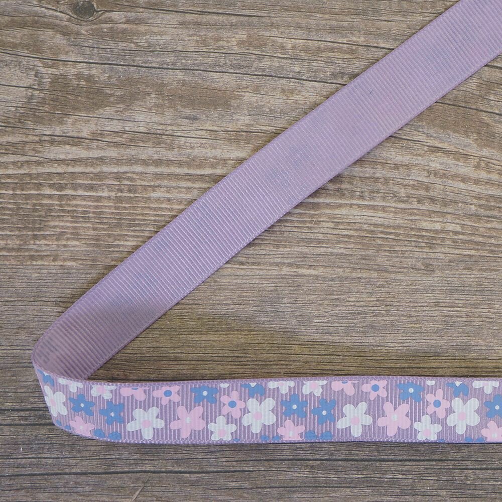 Лента репсовая HEMLINE "Bowtique", Цветочки, сиреневая, 5 м, на картонной катушке