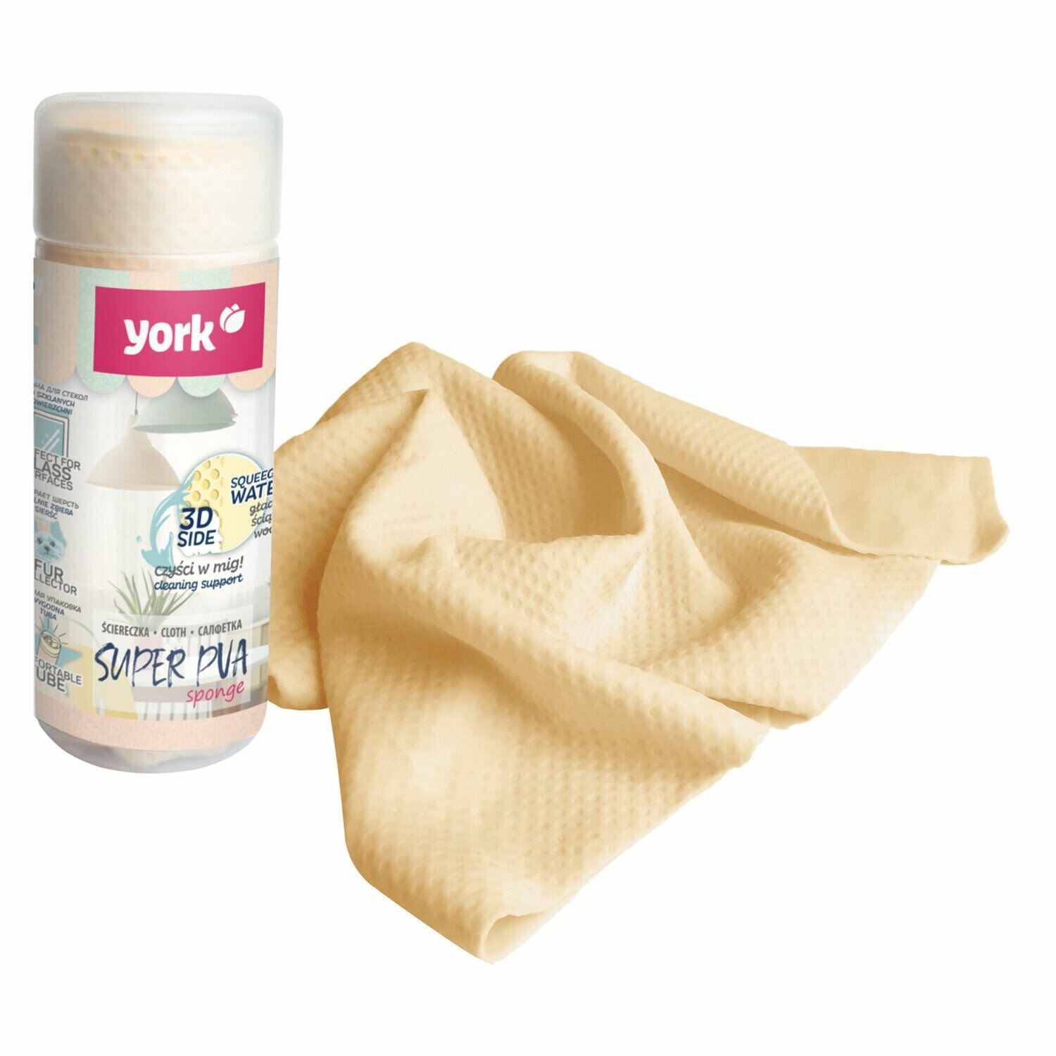 Салфетка чудо в тубе, 43х32 см, PVA губчатая 3D супервпитывающая салфетка, 730 г/м2, YORK, 24030