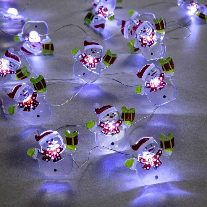 Гирлянда новогодняя Luazon Lighting "Нить", Снеговик, 2 м, роса, IP20, серебристая, 20 LED, свечение белое, 2 режима, ААх2