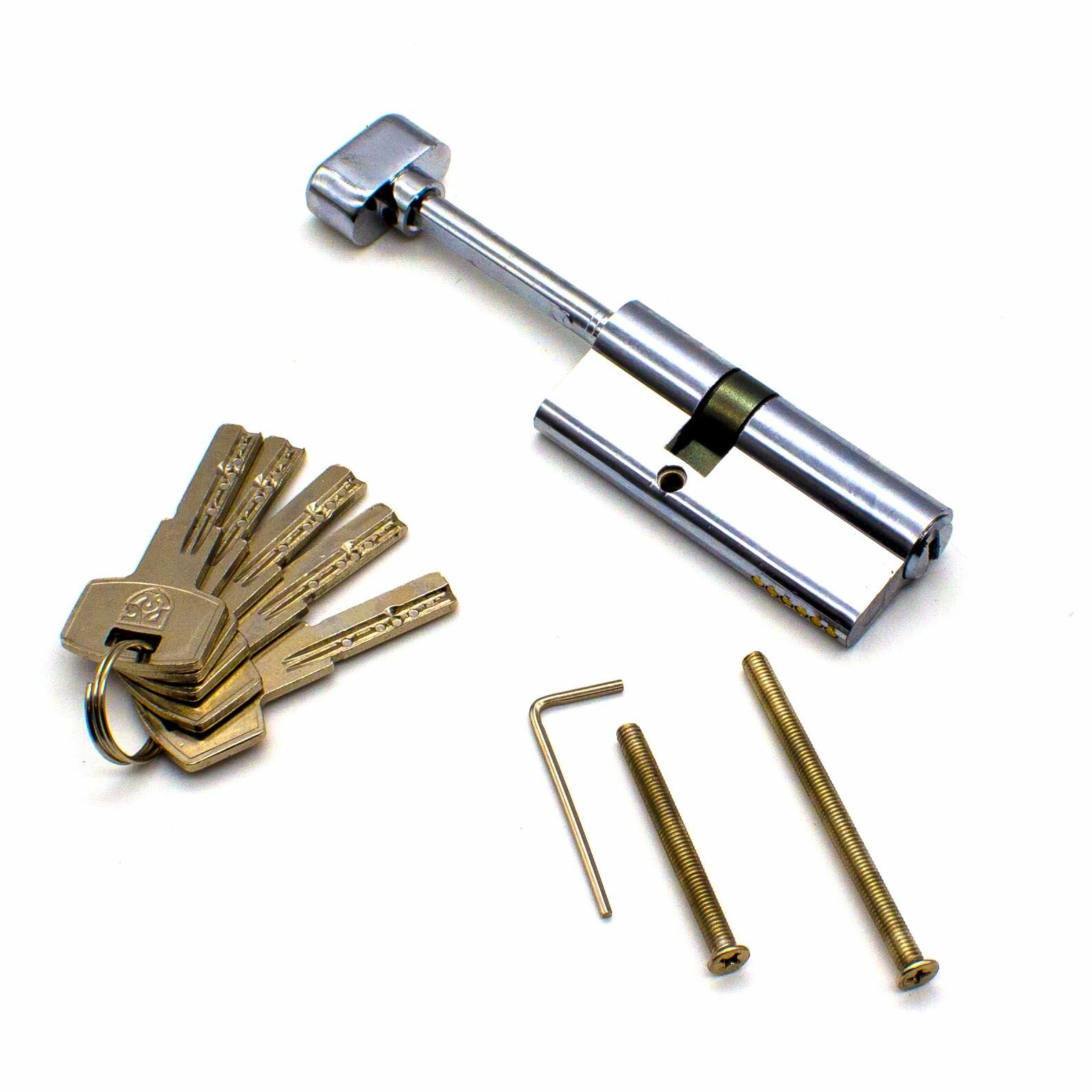 Цилиндр замка ключ-шток с вертушкой DWF Profi 75 мм (45x30), 5 ключей, перфоключ, хром