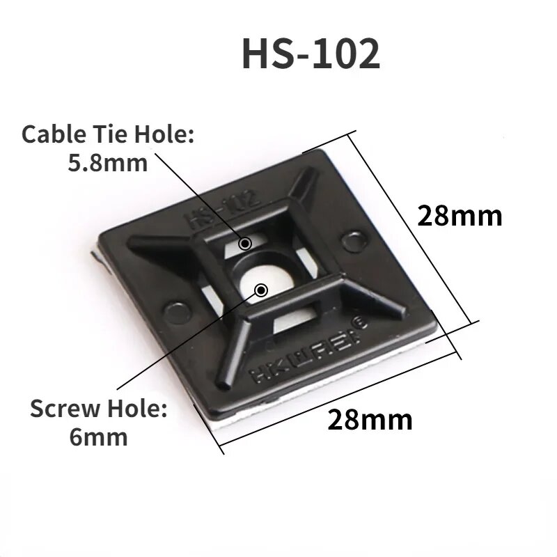 Основания для кабельных стяжек черные/белые 100pcs, Black HS-102