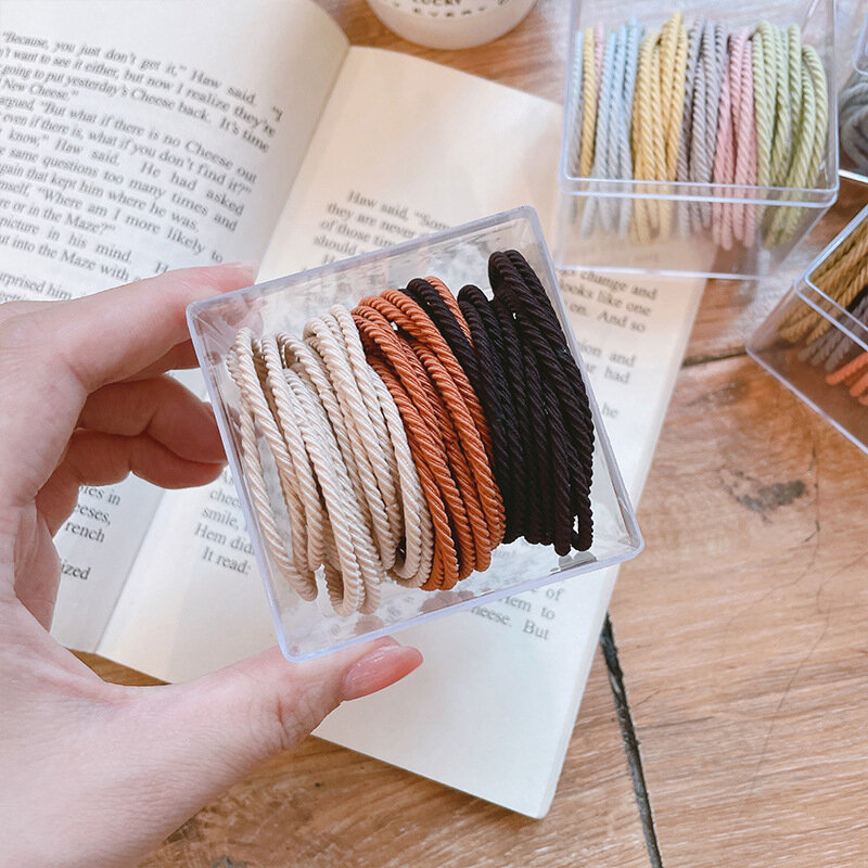 Резиновая лента Macaron, для волос, бесшовная, с резьбой, темно-коричневая, 50 шт.