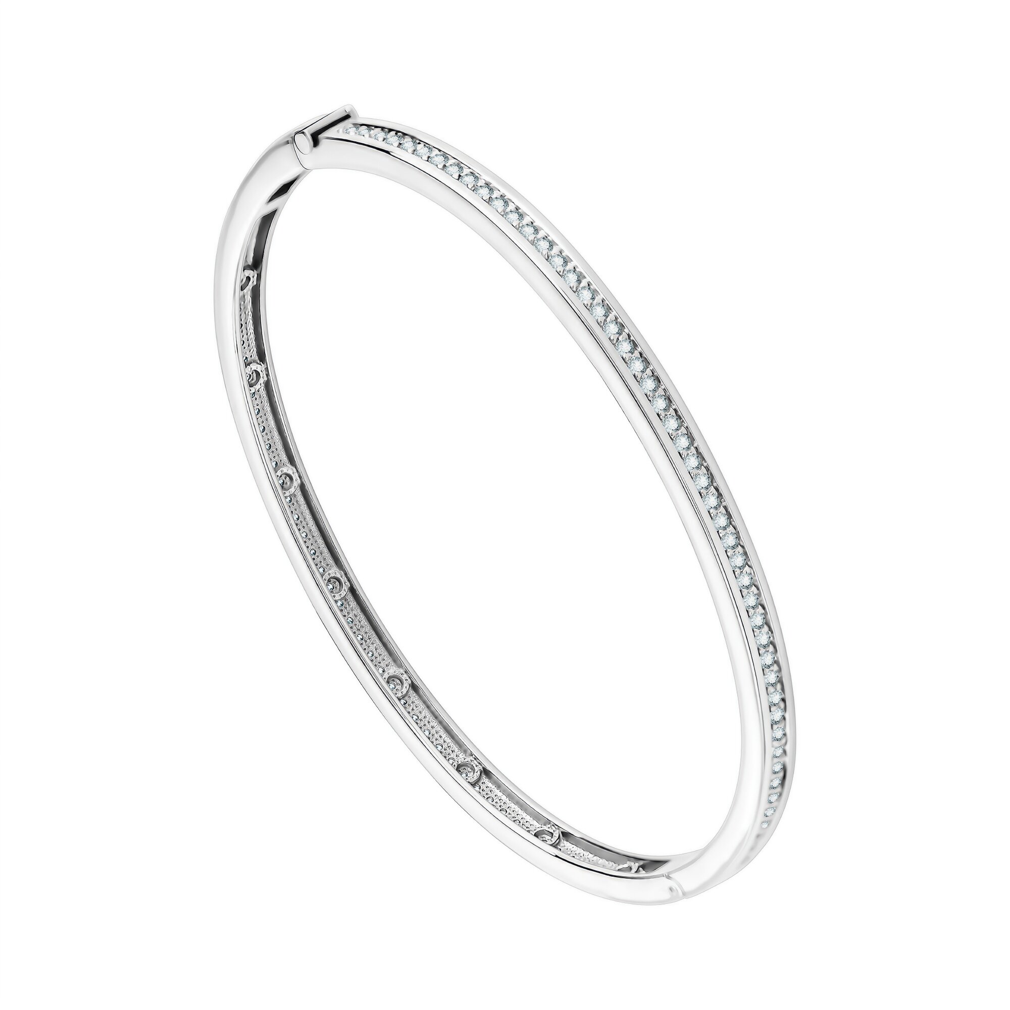 Жесткий браслет, серебро, 925 проба, родирование, фианит