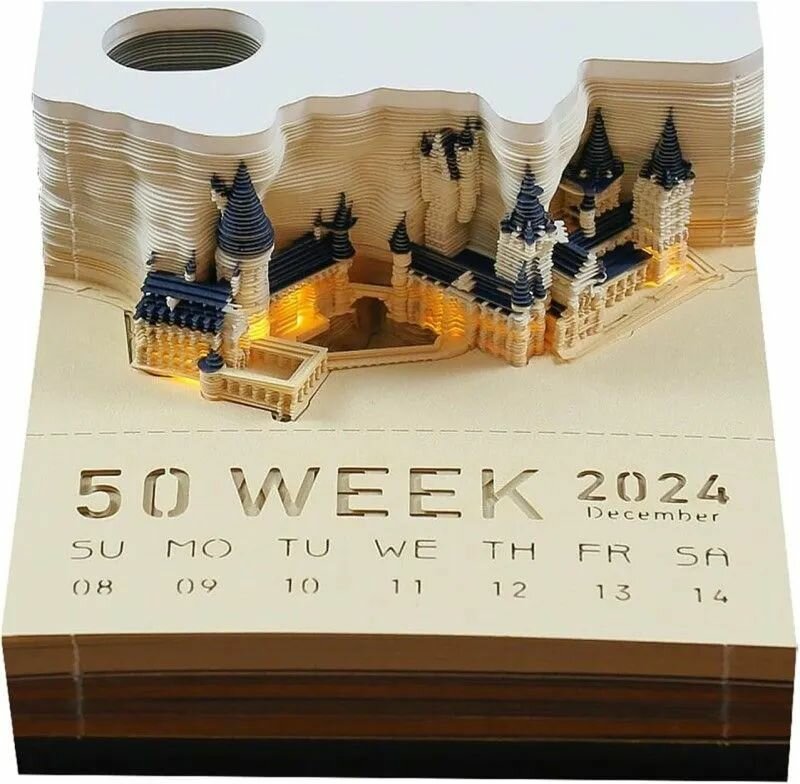 3d календарь 2024, Еженедельный календарь "Magic Castle" с подсветкой и держателем для ручки, подарок для украшения