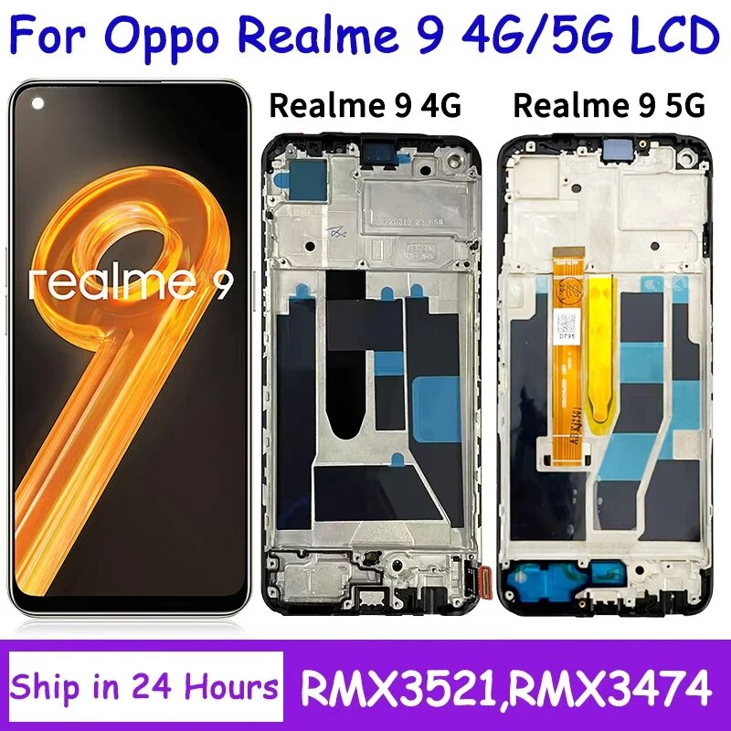 AMOLED для OPPO Realme 9 RMX3521 ЖК-дисплей с цифровым преобразователем сенсорного экрана в сборе для Realme 9 5G RMX3474 рамка дисплея 5G NO Frame