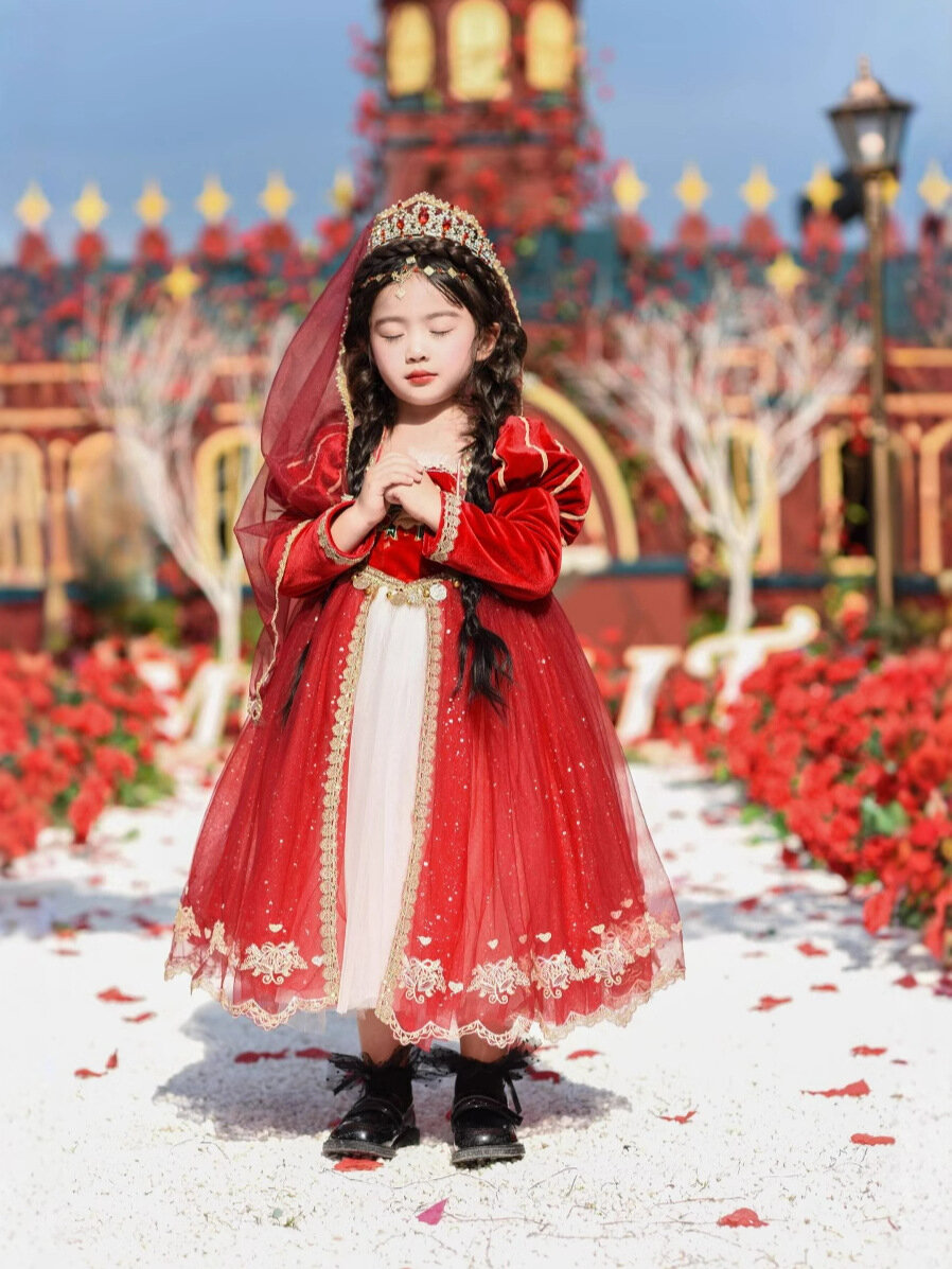 Костюм принцессы Дили Реба, бархатный, красный, для выступлений, 130 см