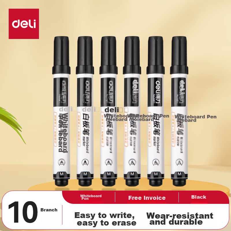 [Back to School Essential] Deli Office Meeting Whiteboard Markers, Erasable Black, 10 Pcs/box 6811