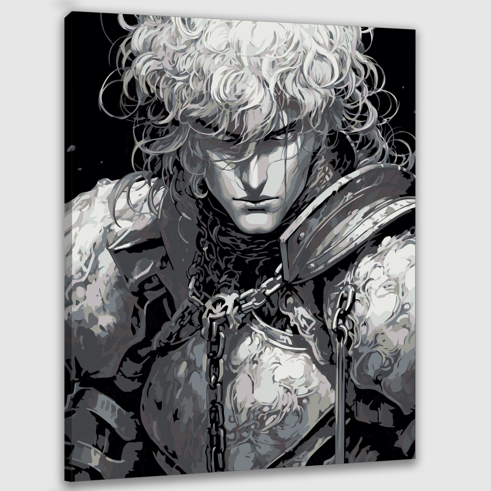 Картина по номерам 40x50 см, черно-белая иллюстрация, тушь, Гриффит, Берсерк: жажда крови, харизматичность, доспехи