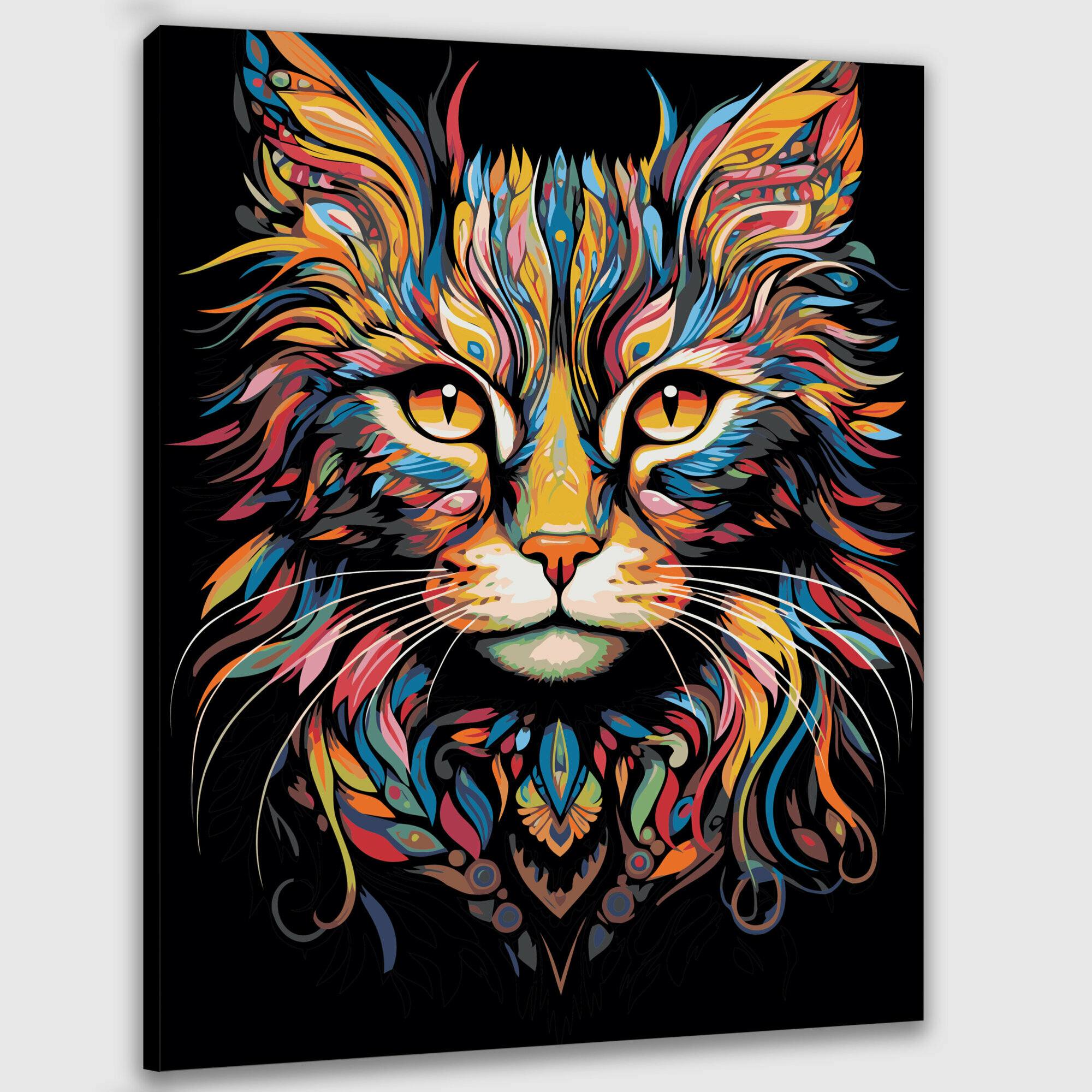 Картина по номерам 40x50 см, кошка, мейн-кун, мех, узоры, цвета, высокое разрешение, роскошный, объемный, благоговение