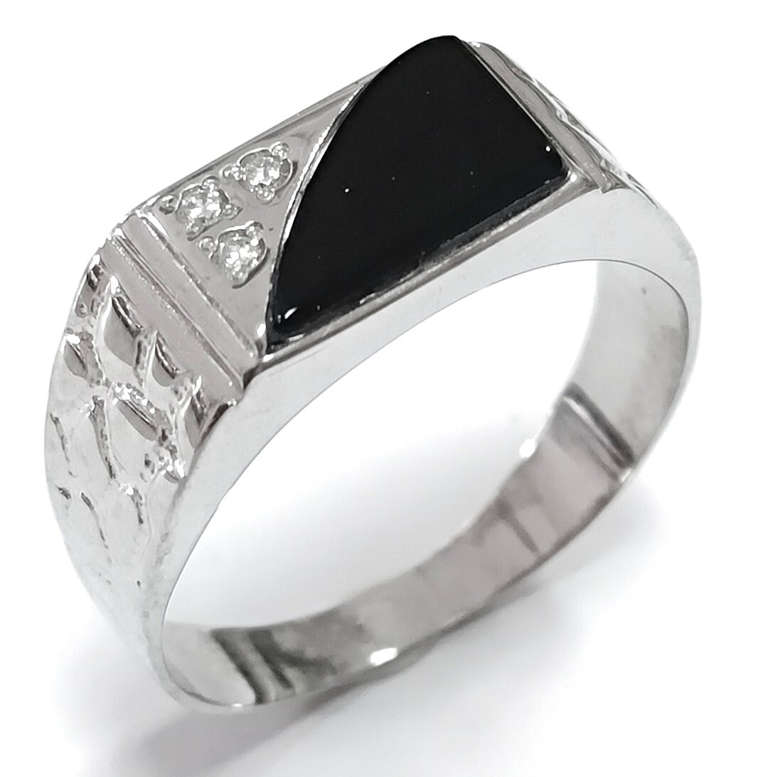 Печатка, серебро, 925 проба, родирование, оникс синтетический, фианит